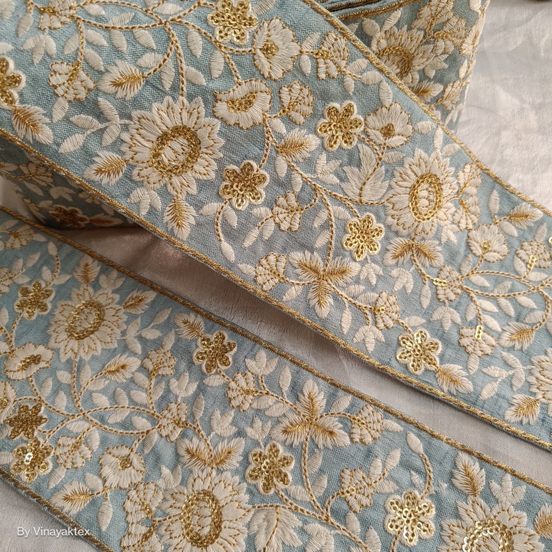 4 Pastel Ivory Gold Embroidered Fabric Trim Indian Saree - Etsy