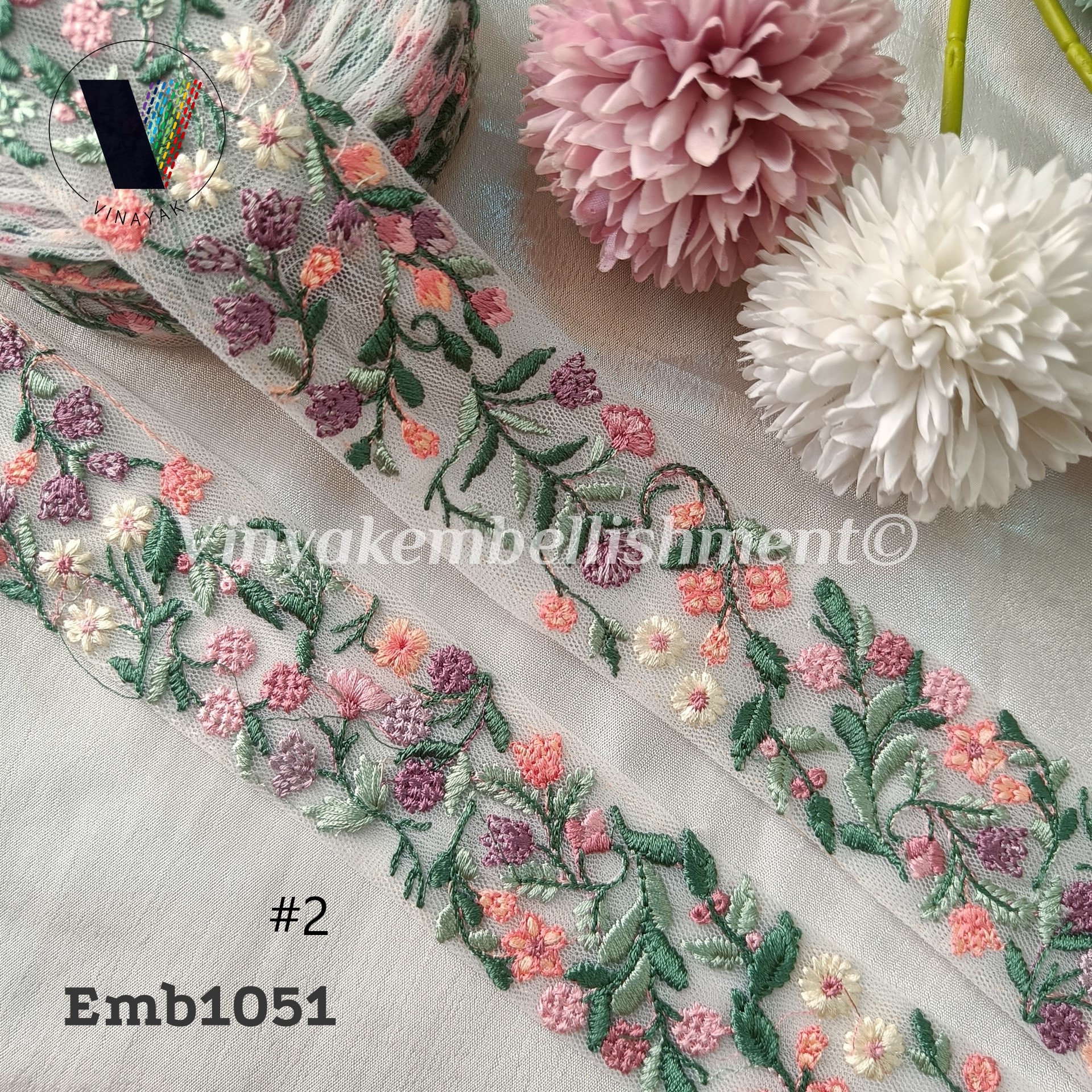 1.5" Floral Pastel Multicolor Embroidered Trim by Yard Ribbon Sewing ...