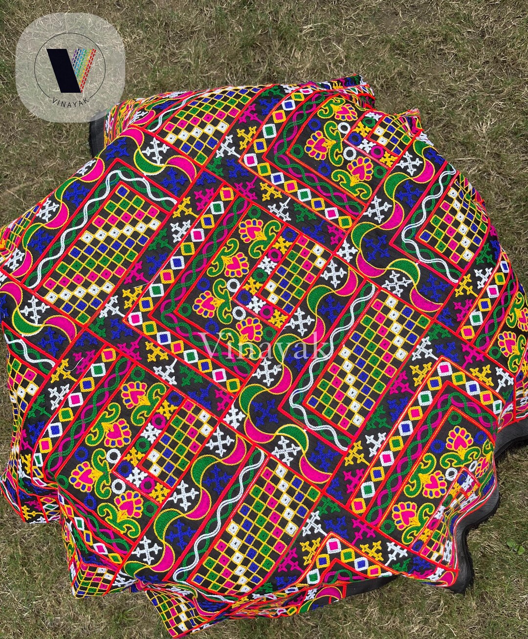 Black Multi Color Indian Banjara Fabric, Colorful Decorative Fabric ...