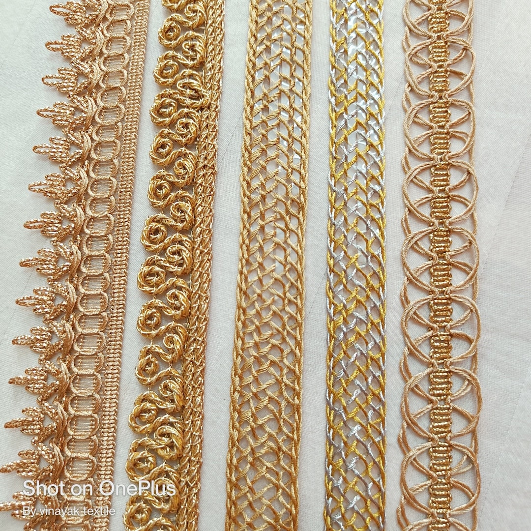 Narrow Gold Braided Embroidered Loop Trim Saree Ribbon Embellishment ...