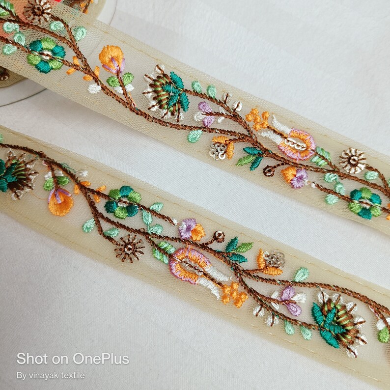 1.25" Floral Indian Embroidery Trims Ribbon Sari Border, Junk Journal ...