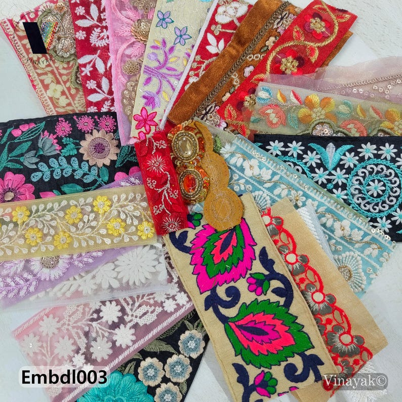 5" Bundle of 25 Pcs Lot of Embroider Trims, Beaded Sequins Assorted ...