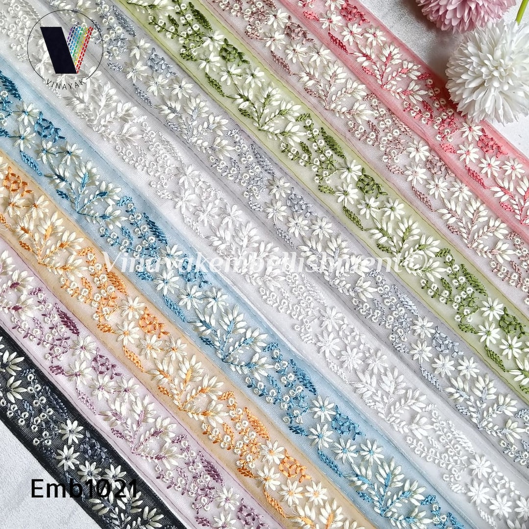 1.5" Floral Embroidered Ribbon Trim Border Jacket- Jeans Embellishment ...