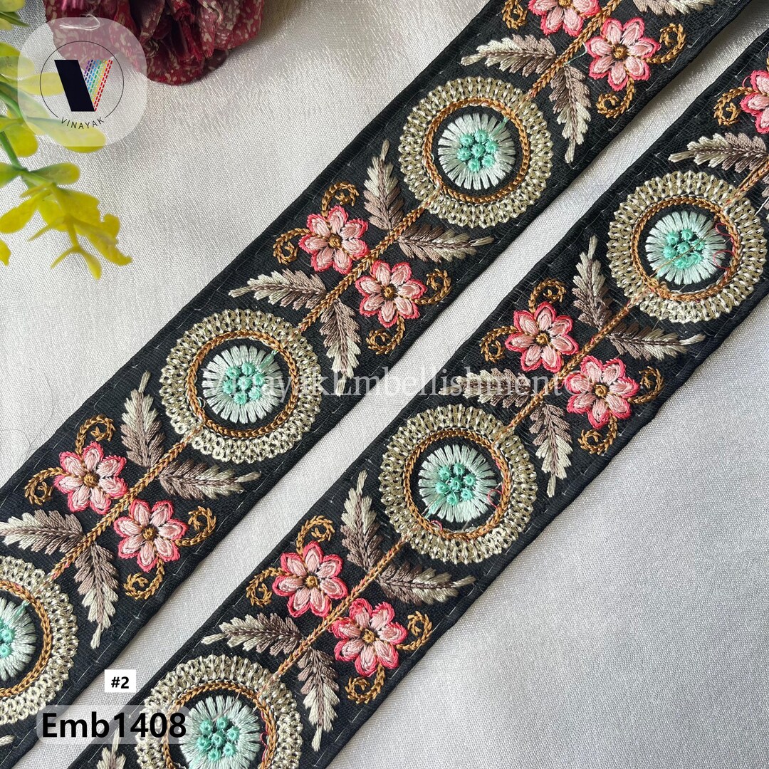 4 Cm Multi Floral Embroidered Narrow Fabric Trim Border, Indian Sari ...