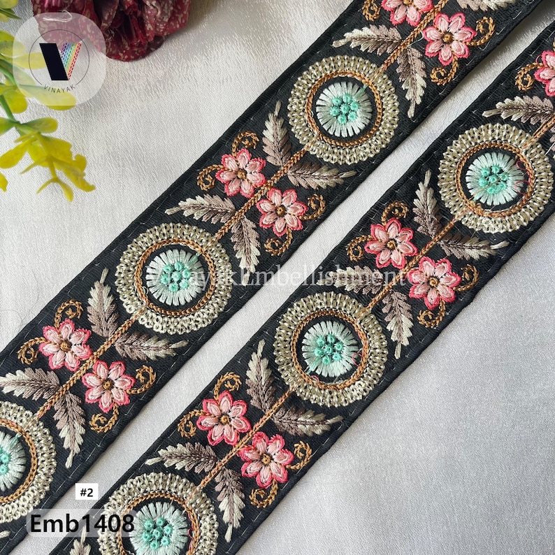 4 Cm Multi Floral Embroidered Narrow Fabric Trim Border, Indian Sari ...
