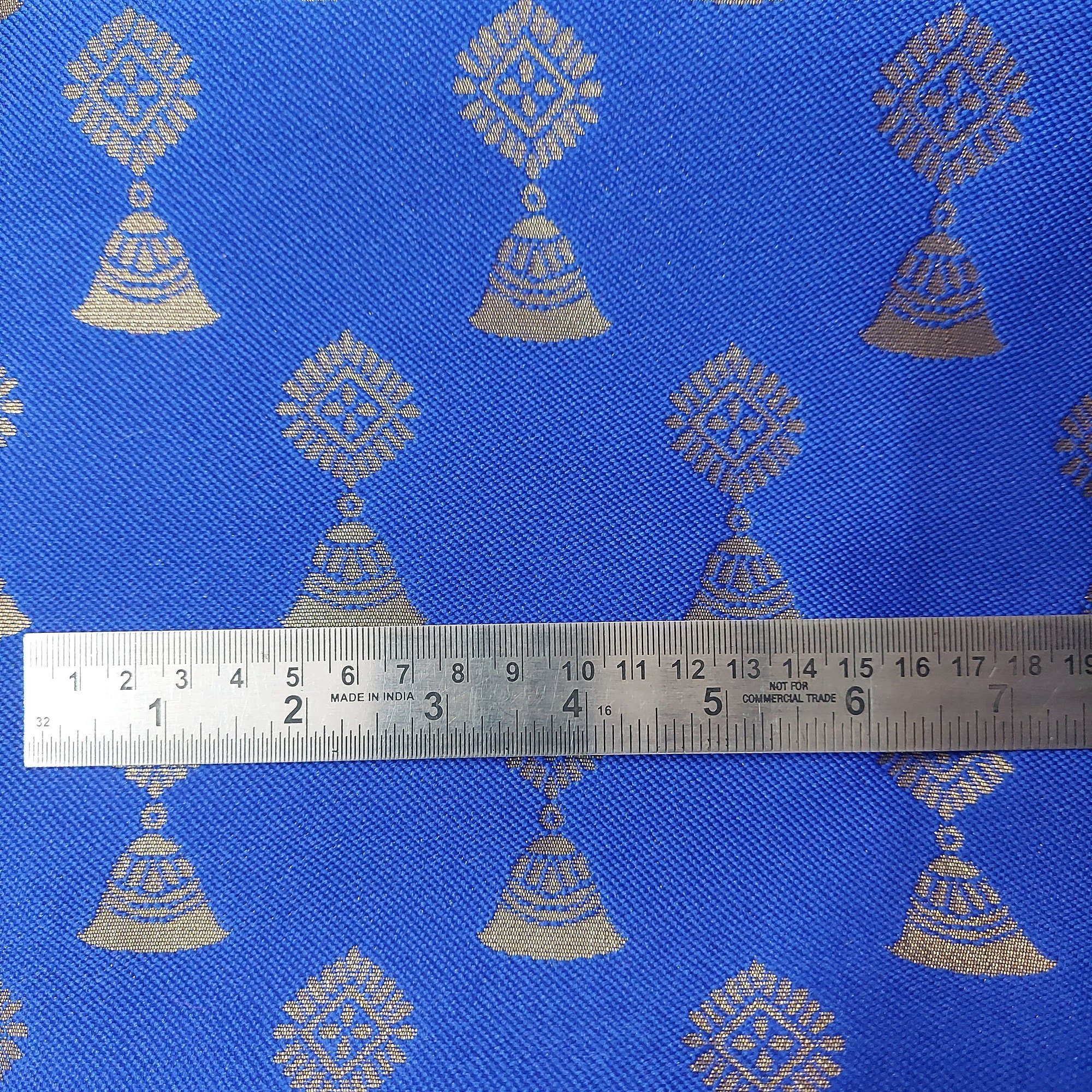 Royal Blue Gold Brocade Fabric by Yardindian Mix Pattern | Etsy