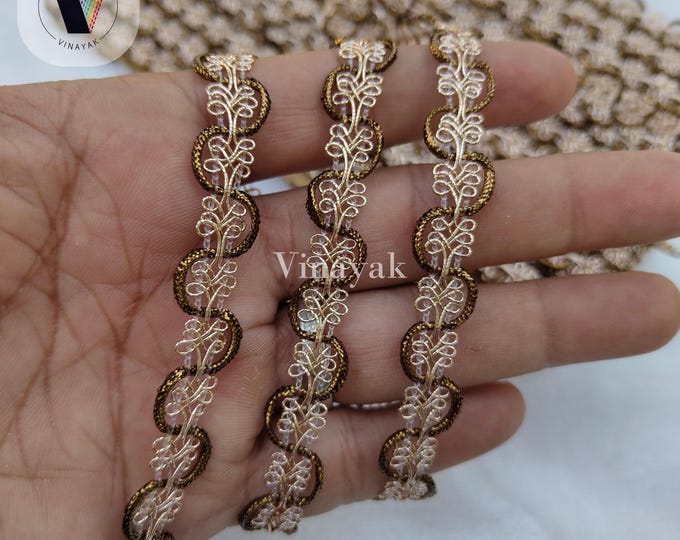 4 Yard 1 Cm Copper Gold Metallic Thread Braided Edging Trims Gimp, Sari ...