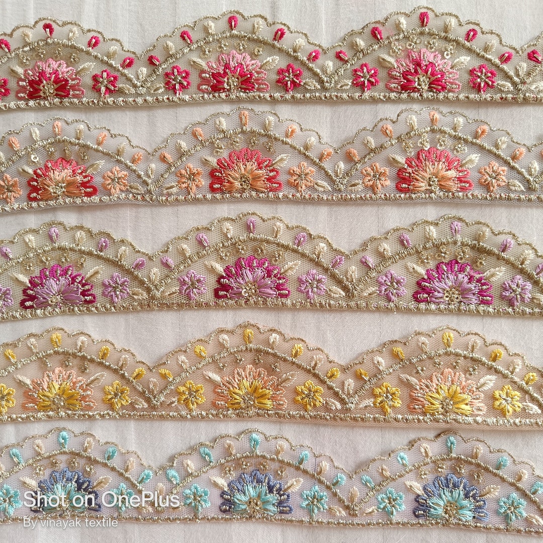 1.5" Floral Soft Color Embroidered Cutwork Ribbon on Net, DIY Crafting ...