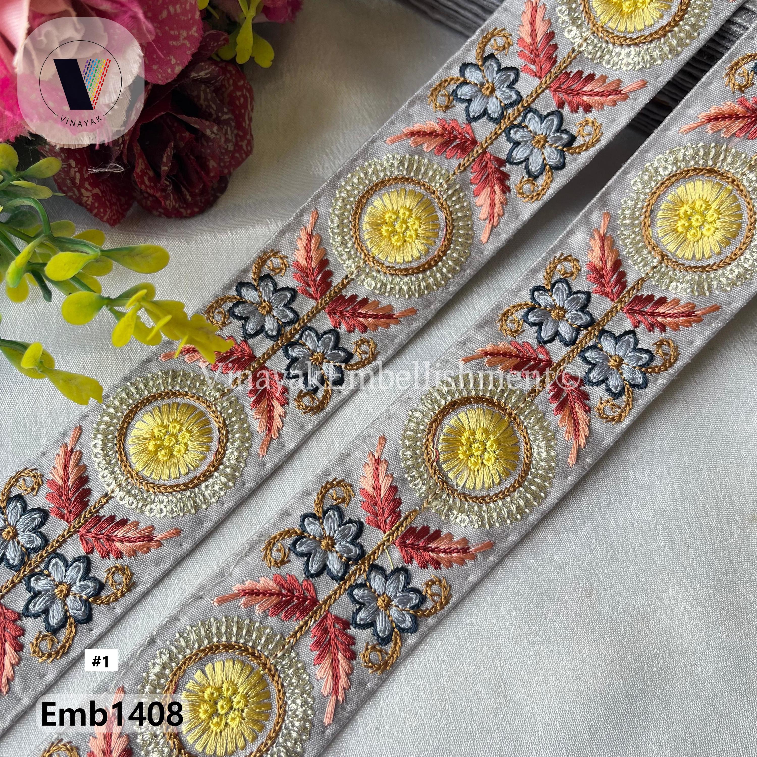 4 Cm Multi Floral Embroidered Narrow Fabric Trim Border, Indian Sari ...