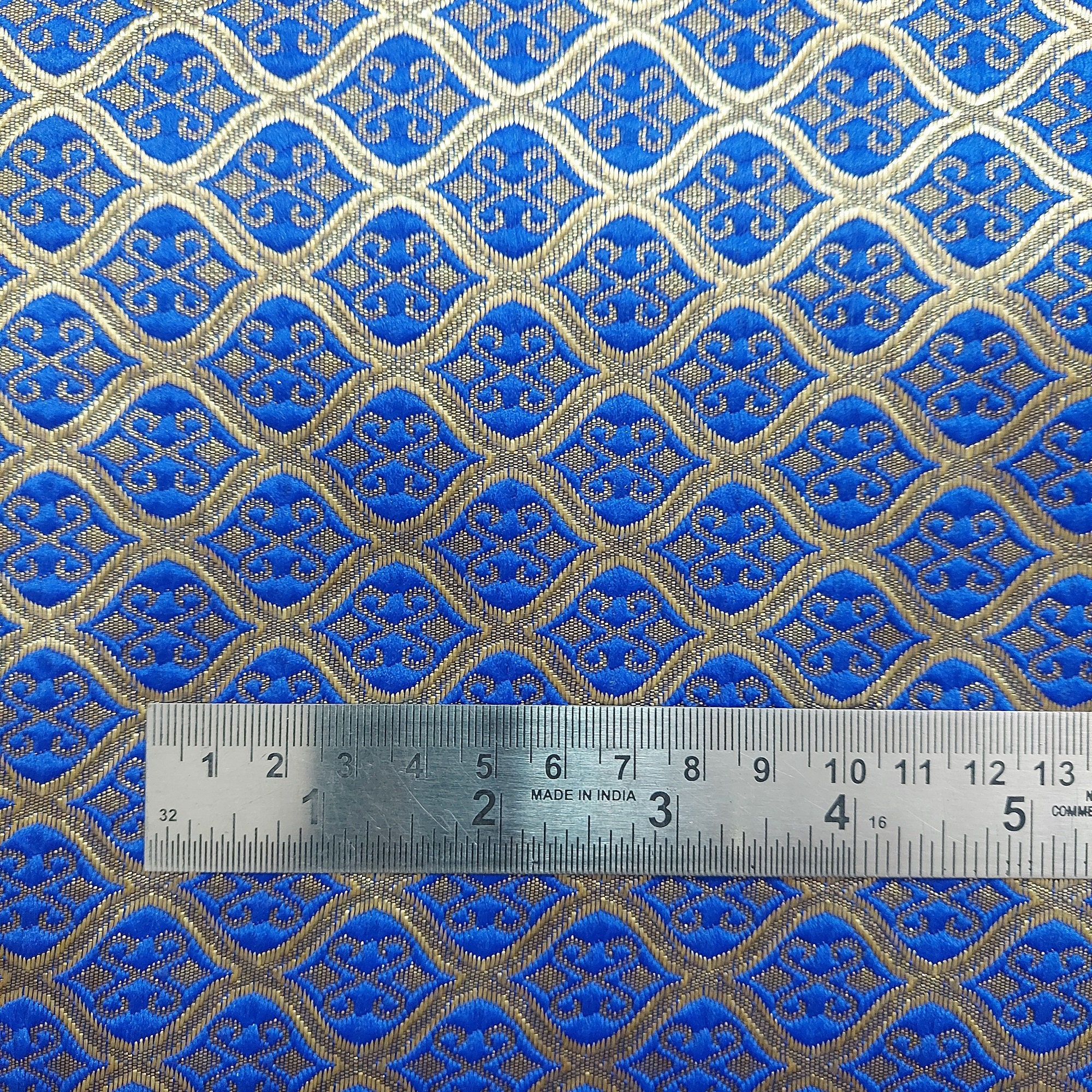 Royal Blue Gold Brocade Fabric by Yardindian Mix Pattern - Etsy