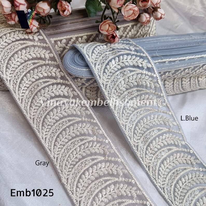 2.5" White Floral Embroidered Ribbon Trim Border Jacket- Jeans ...