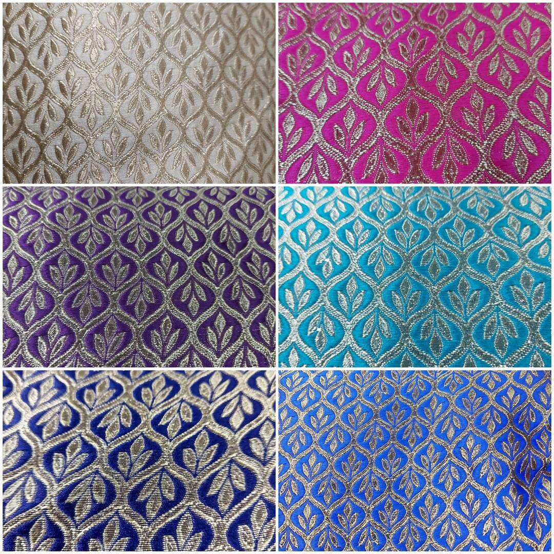 50 Brocade Fabric by Yard,indian Floral Web Brocade, Art Silk Banarasi ...