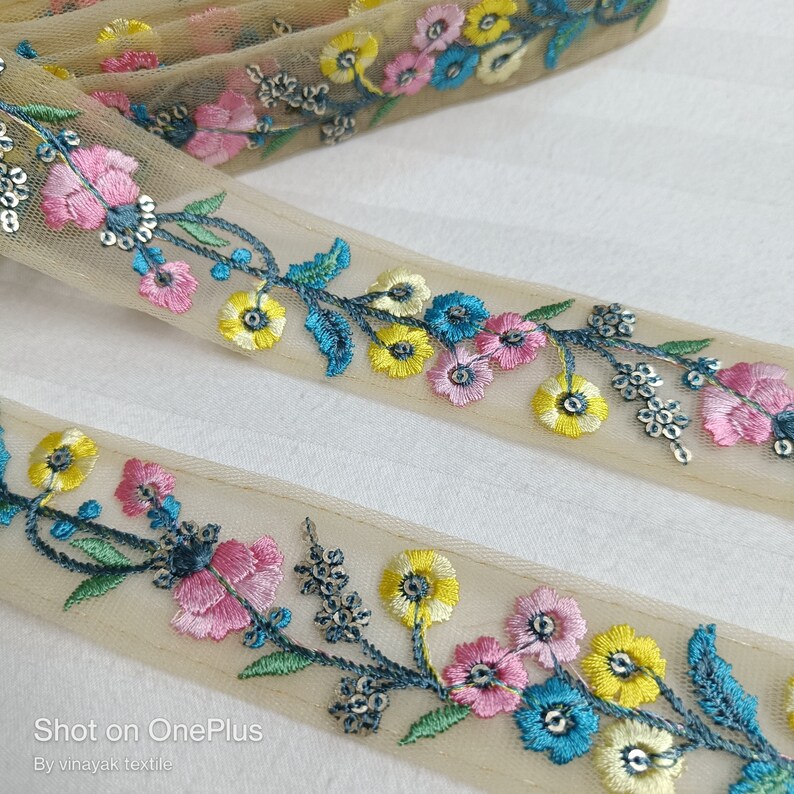 1.25 Multicolor Embroidered Trim by Yard Decorative Sari | Etsy