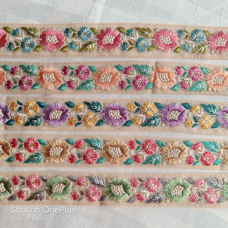1.5 Floral Pastel Multicolor Embroidery Trim Sari - Etsy