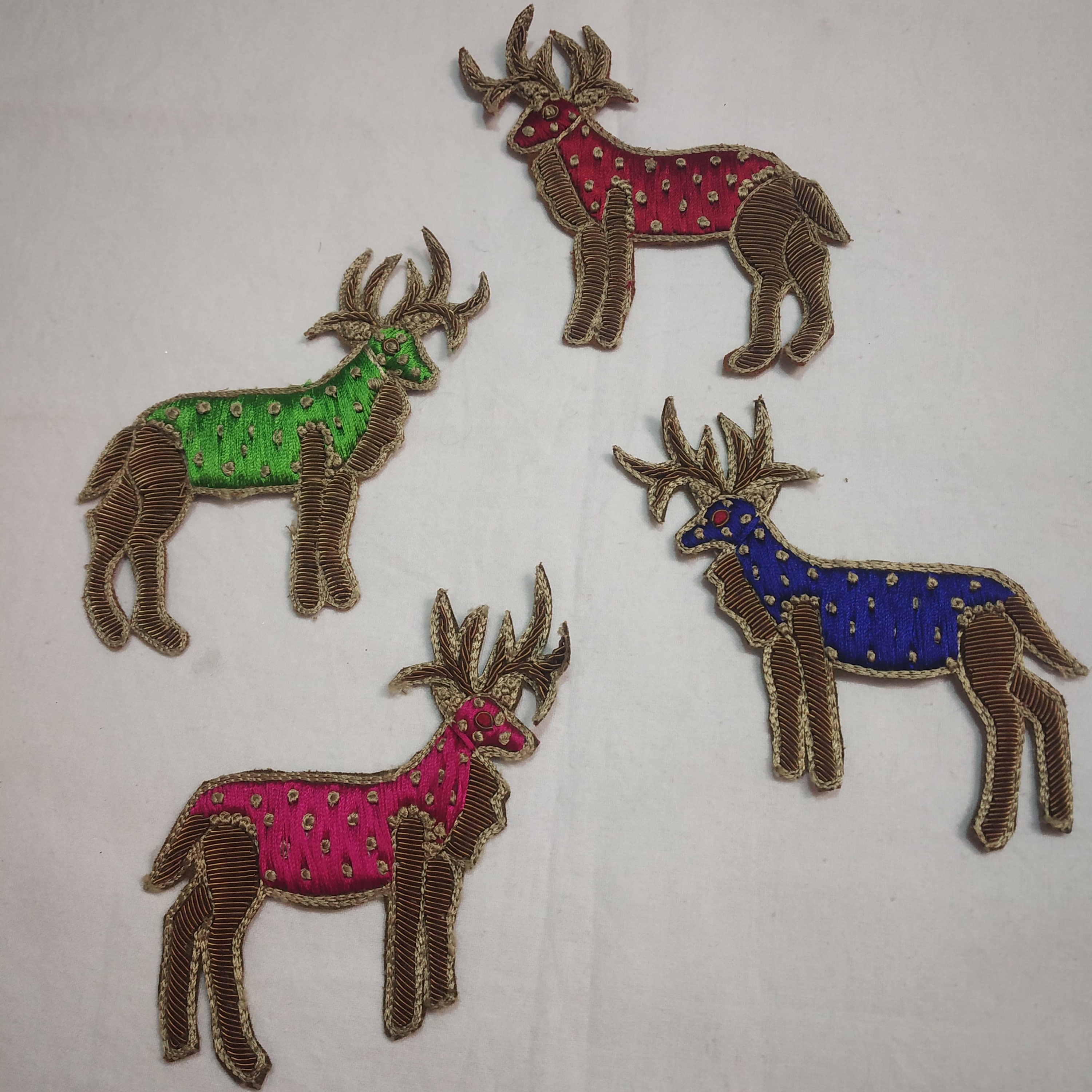 Reindeer Hand Embroidered Appliques, Animal Thread Work Denim Patchwork ...
