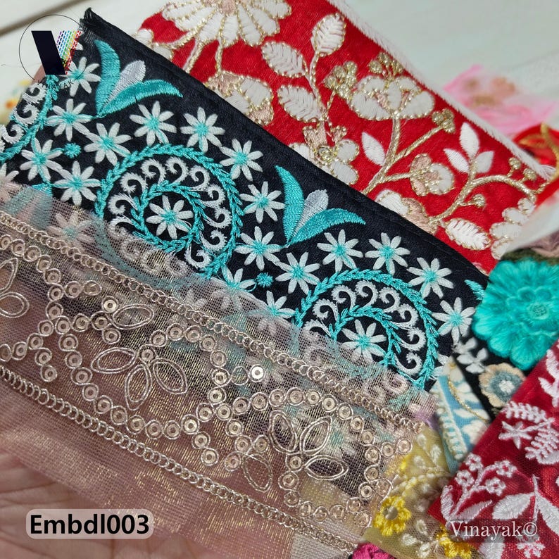 5" Bundle of 25 Pcs Lot of Embroider Trims, Beaded Sequins Assorted ...
