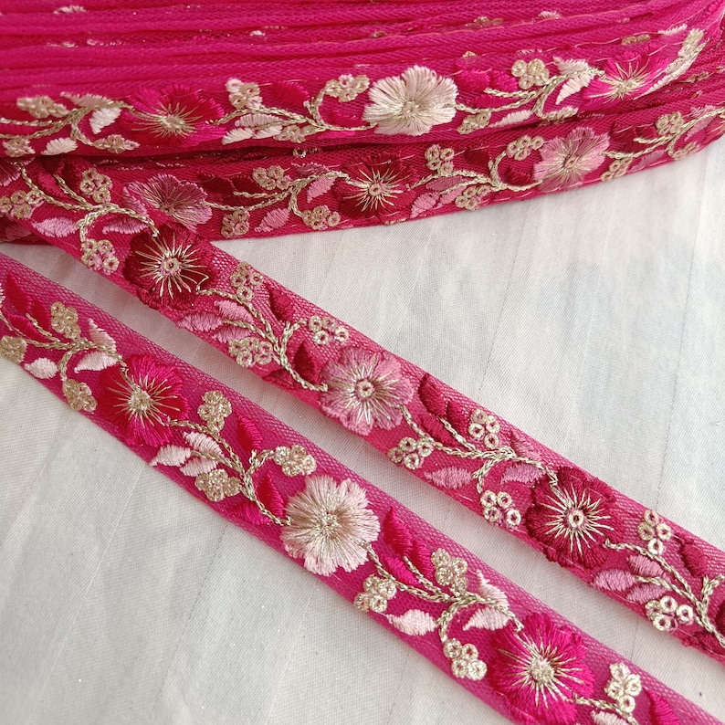 2 Cm Floral Pastel Gold Embroidered Trim by Yard Decorative Sari Ribbon ...
