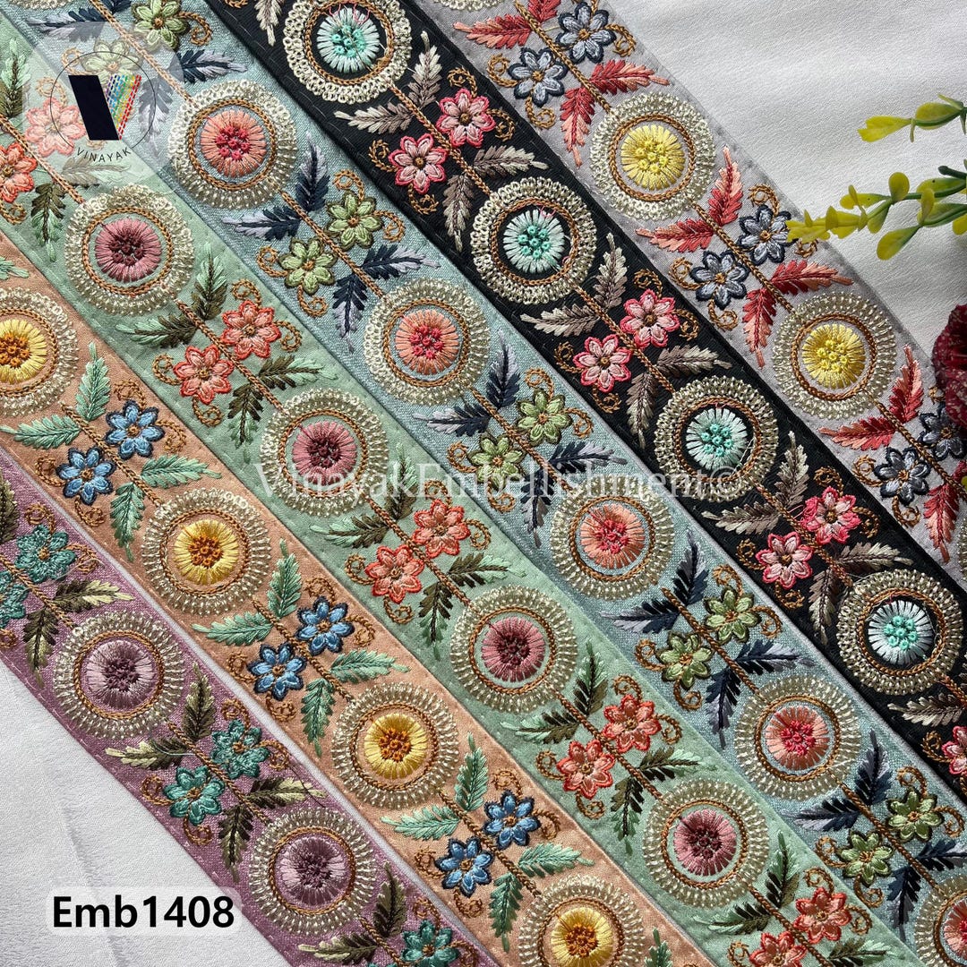 4 Cm Multi Floral Embroidered Narrow Fabric Trim Border, Indian Sari ...