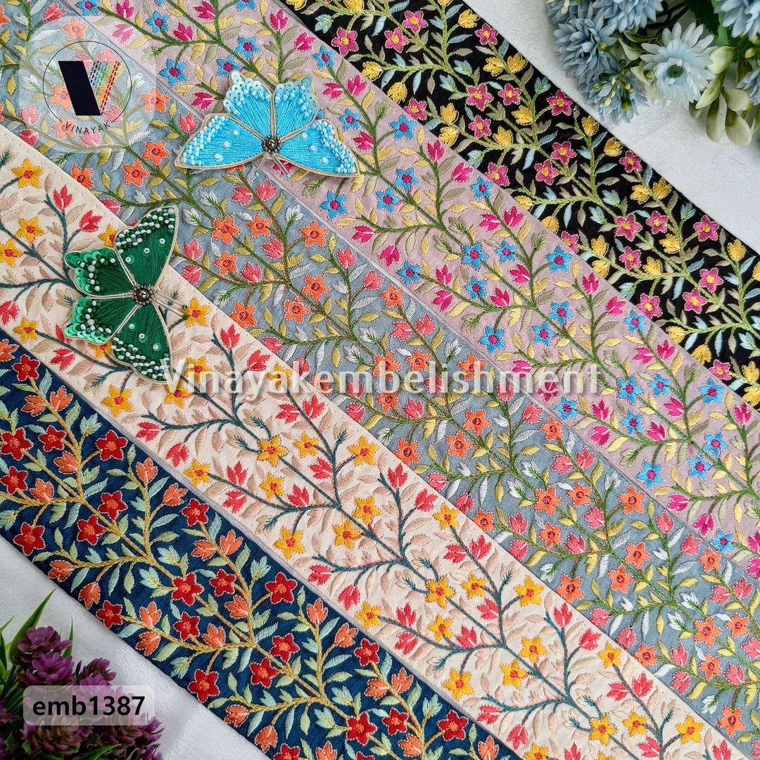 2.5 Floral Multi Color Indian Embroidery Trims, Wedding Dress Trim ...