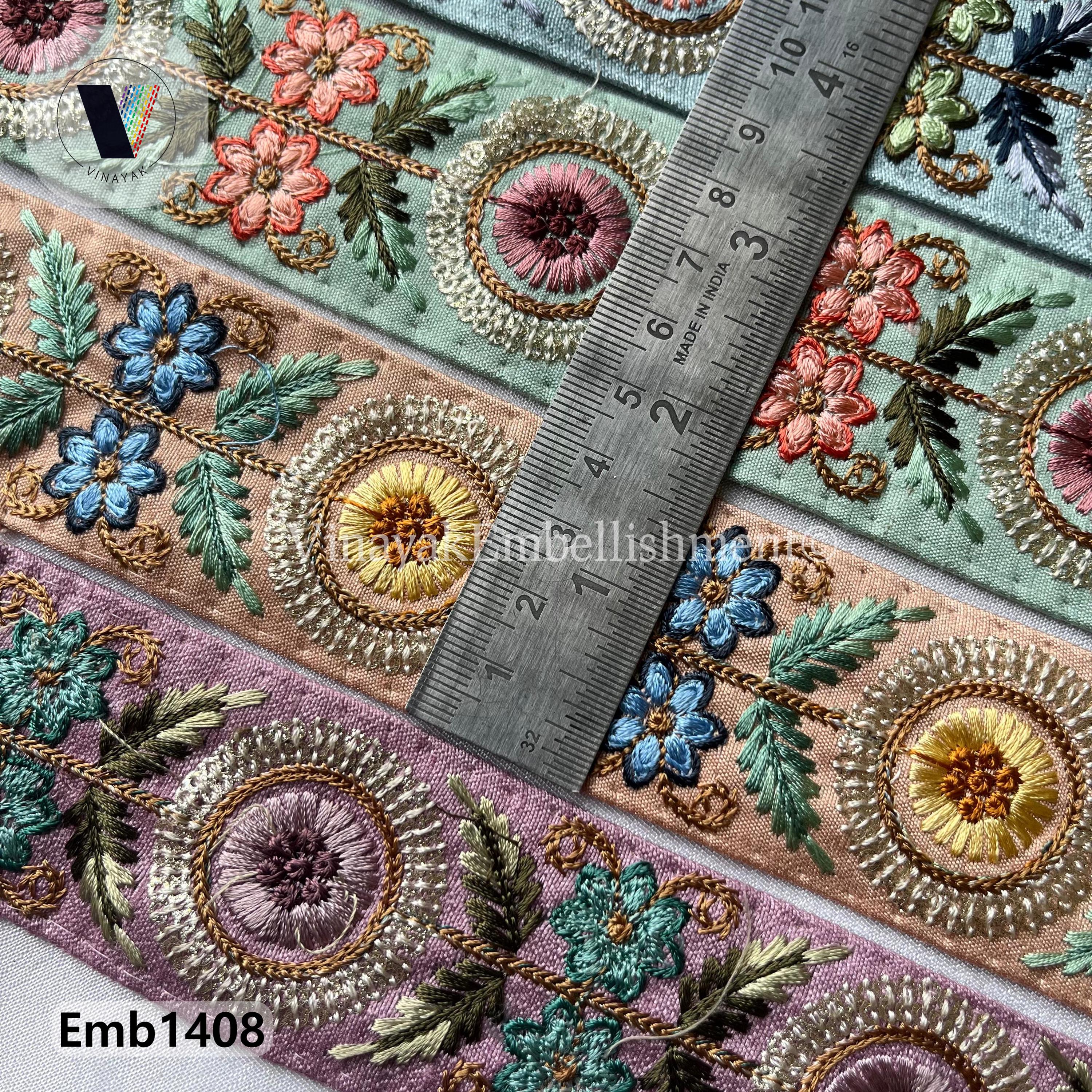 4 Cm Multi Floral Embroidered Narrow Fabric Trim Border, Indian Sari ...