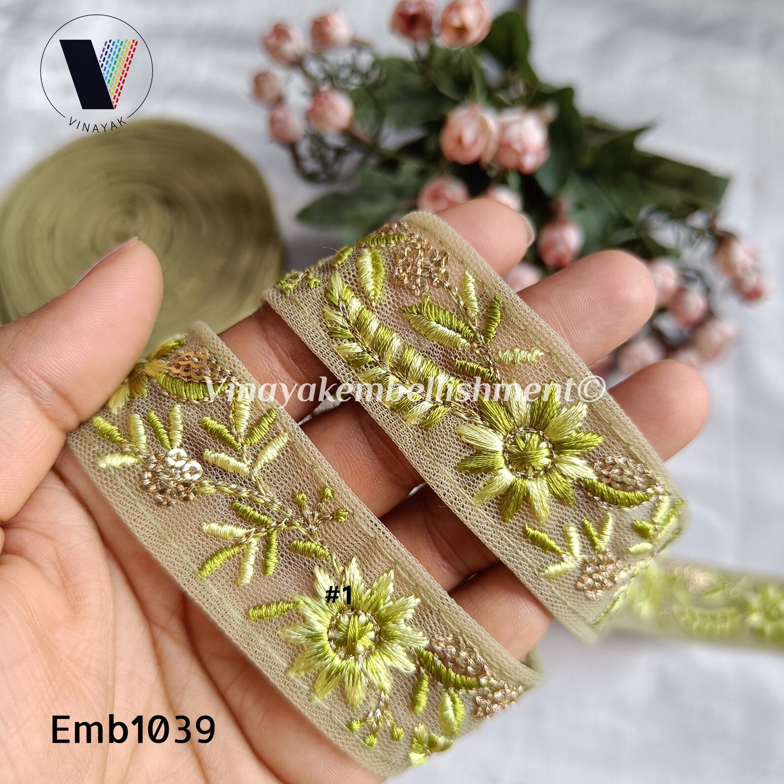 9 Yards 1.25 Floral Thread Embroidered Ribbon Trims Jacket Jeans ...