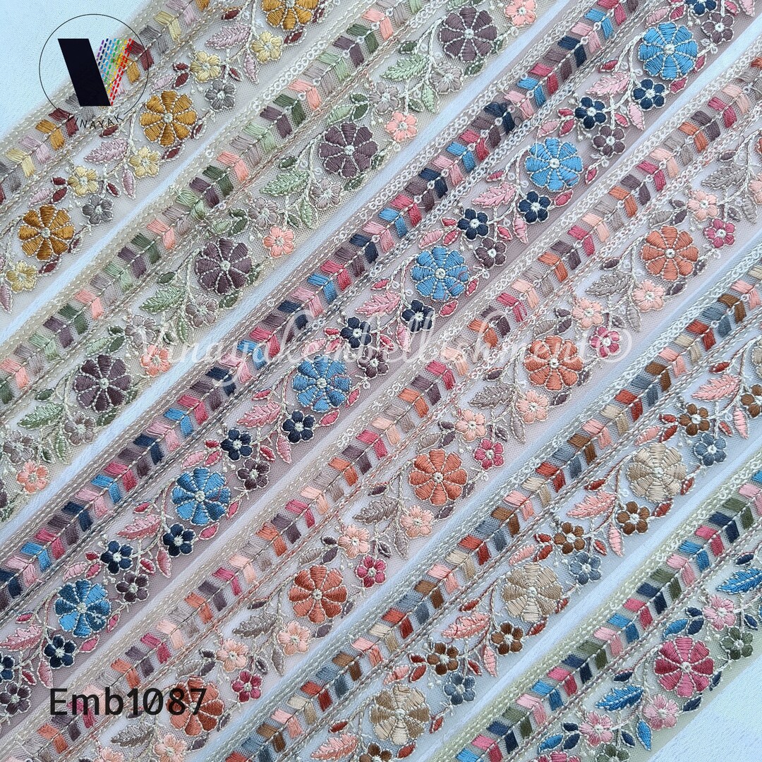 9 Yards 2" Multicolor Pastel Floral Embroidery Ribbon Trims, Jewelry Making, Hair Bow, Fedora ...