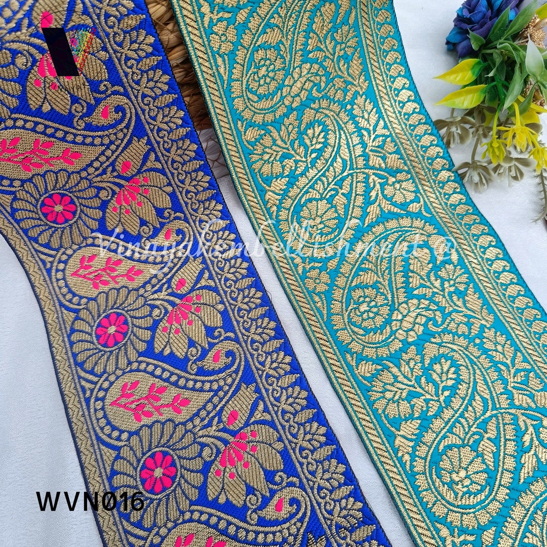3 Yards 4" Indian Ethnic Paisley Pattern Gold Woven Jacquard Ribbon ...