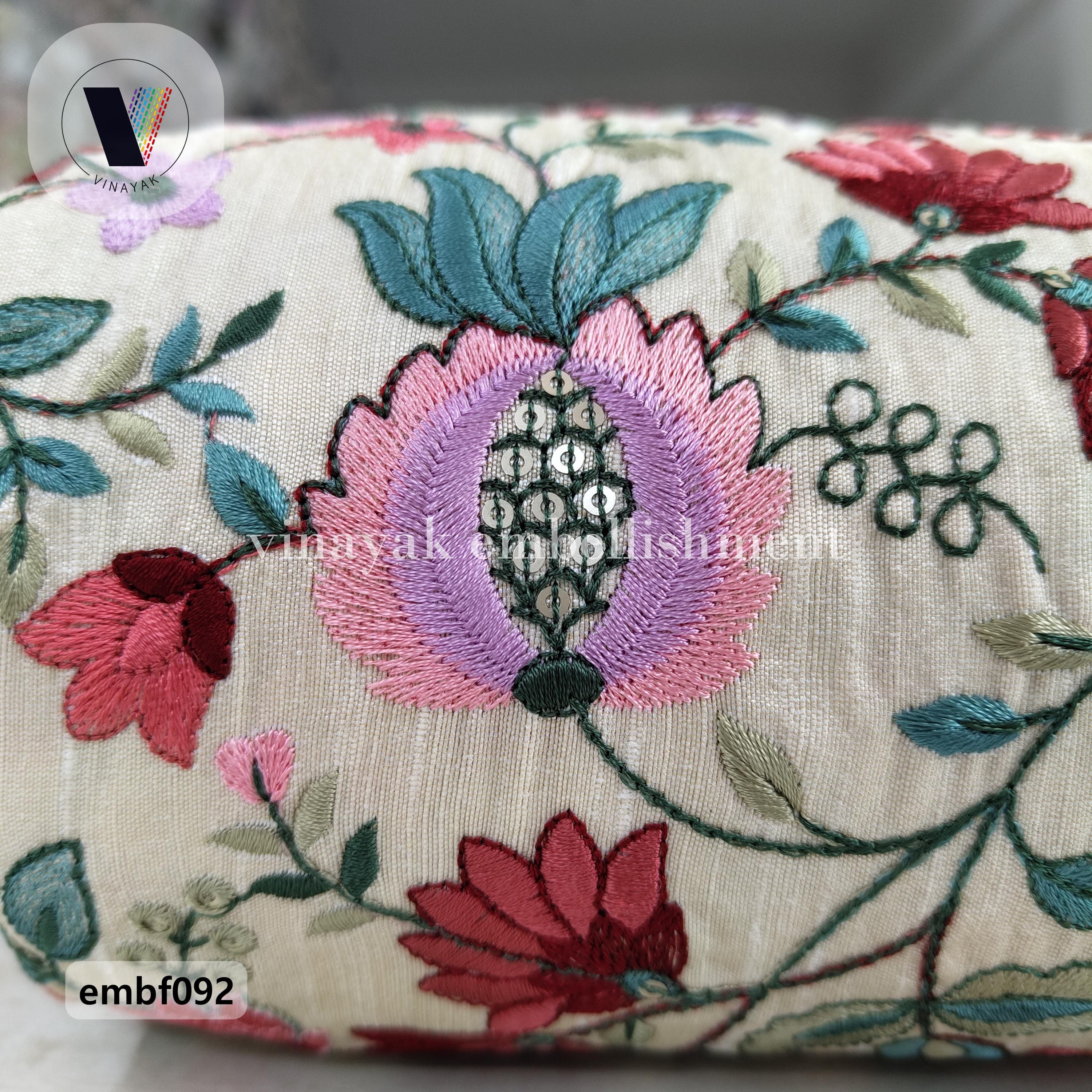 44" off White Multi Color Thread Embroidery Fabric, Lehenga Wedding ...