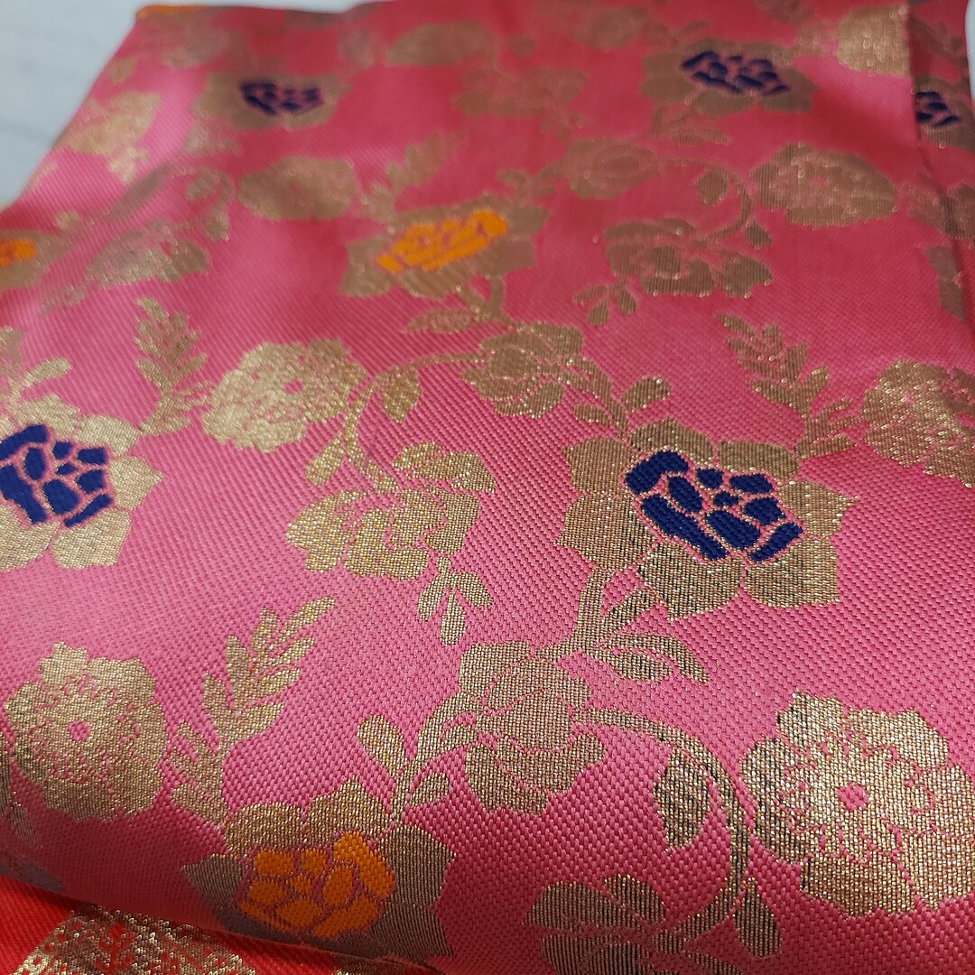 48" Brocade Fabric by Yard, Carrot Pink Floral Brocade, Art Silk ...