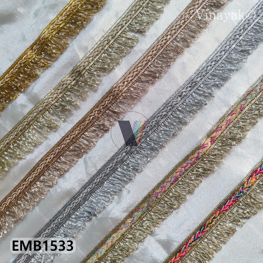 3 Cm 3 Yard Wide Gold Silver Braids Brush Fringes, Indian Sari Border ...