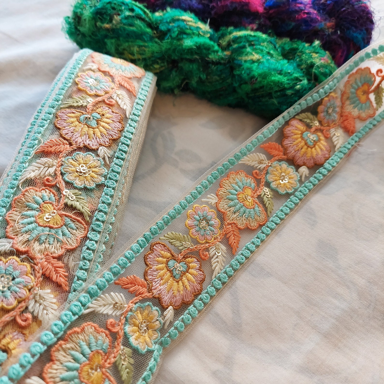 1.75" Multicolor Embroidered Trim by the Yard Indian Sari Border Craft ...