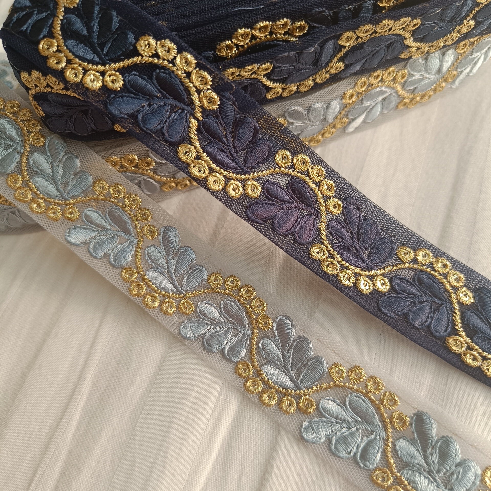 1" Pastel Color Gold Embroidered Trim by Yard Decorative Sari Border ...