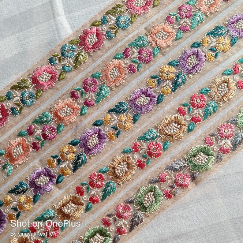 1.5 Floral Pastel Multicolor Embroidery Trim Sari - Etsy