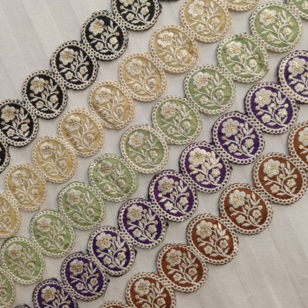 2" White Gold Sequins Embroidered Cutwork Fabric Trim Jewelry-bag ...