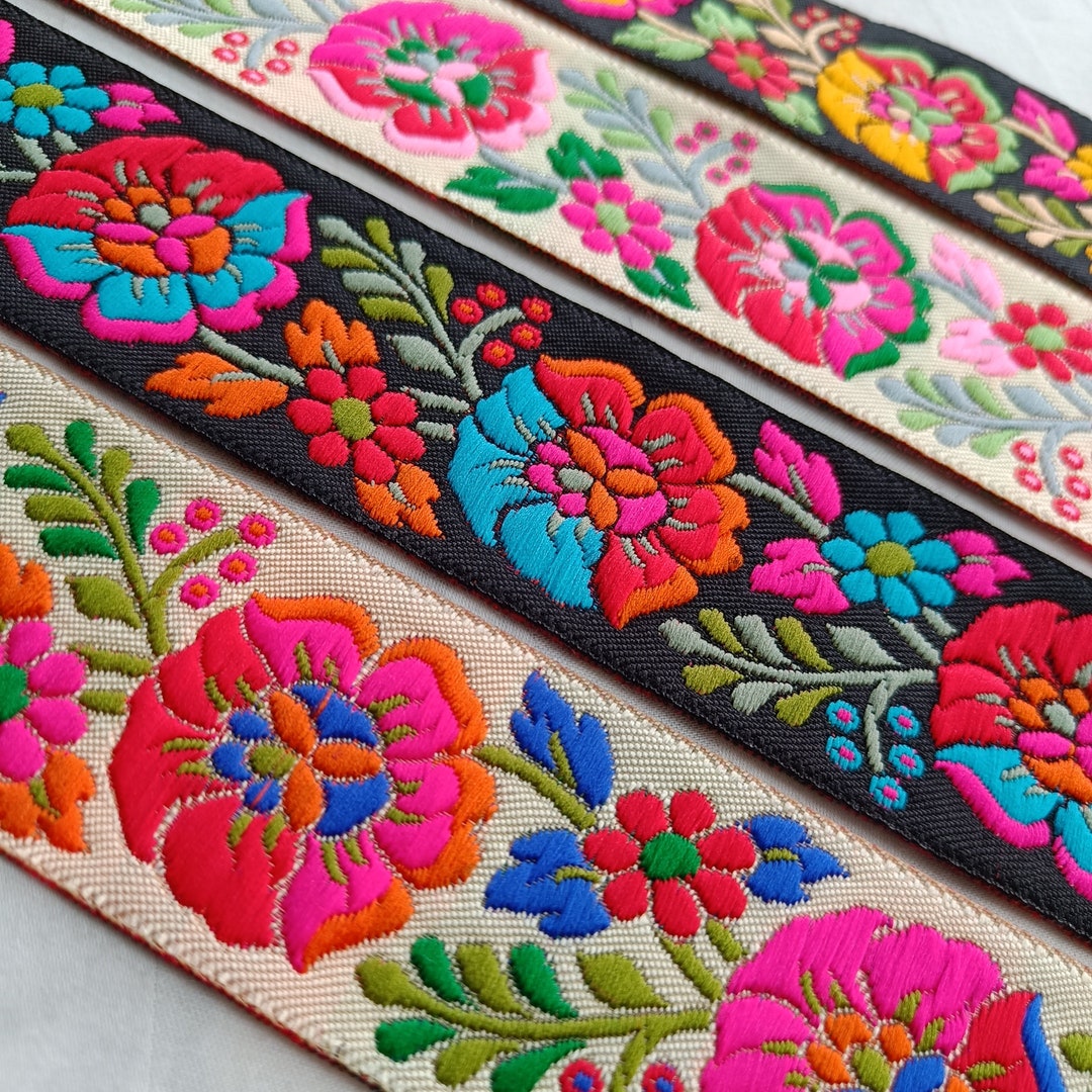 2" Beige Black Multi Color Woven Trims Jacquard Ribbon, Sewing Crafting ...