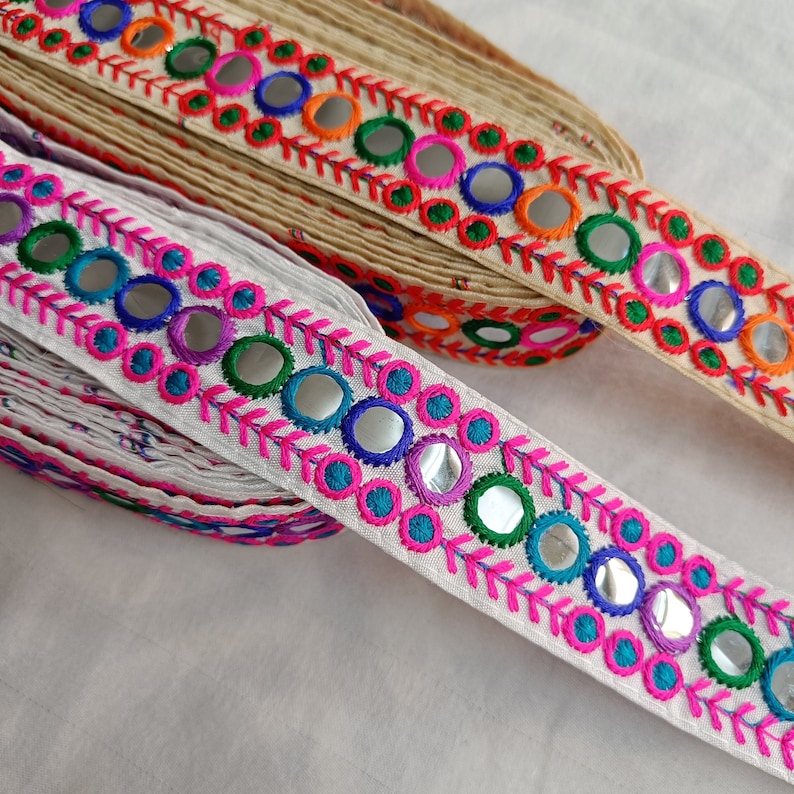 1" Indian Boho Banjara Embroidery Trim by the Yard, Broder Multicolor ...
