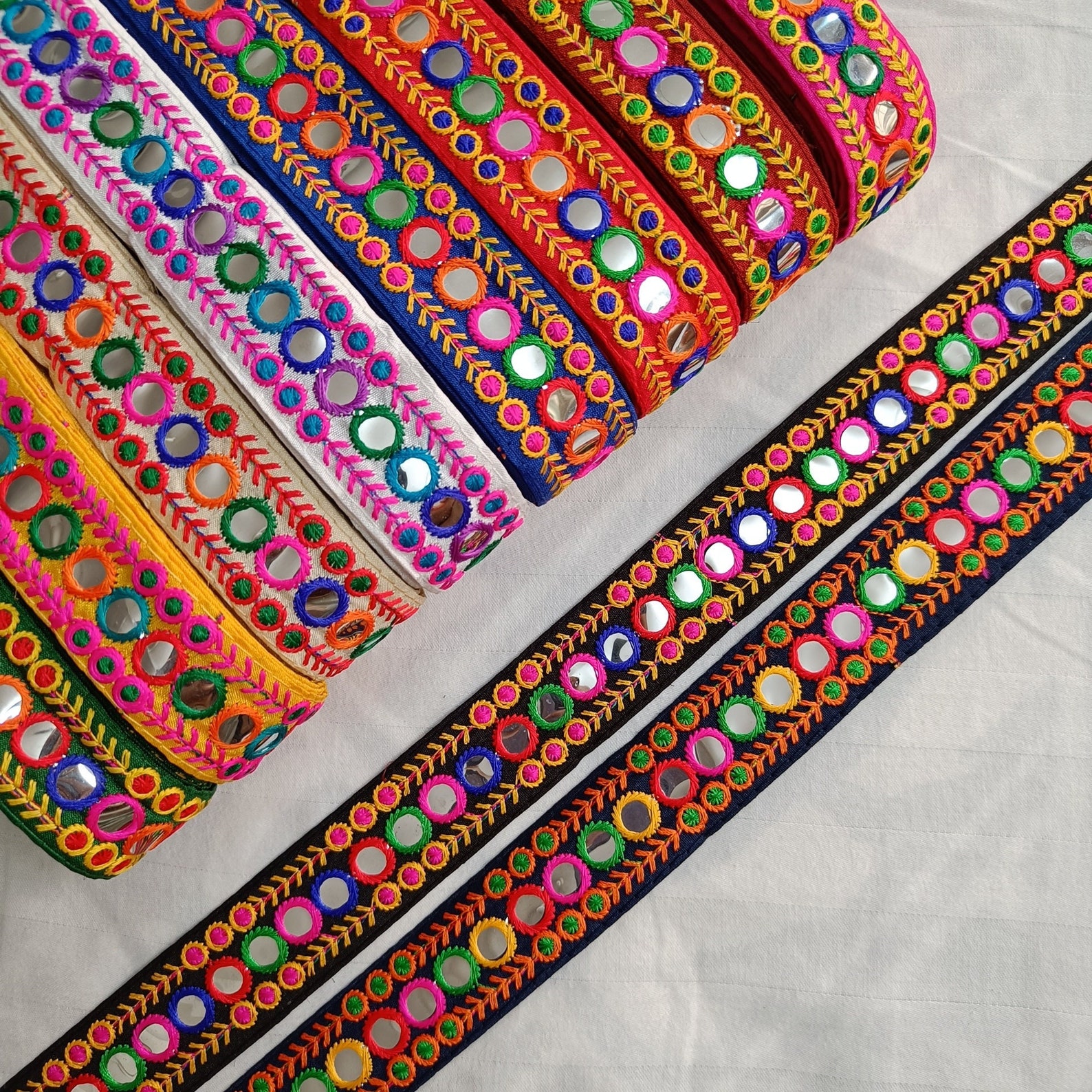 1" Indian Boho Banjara Embroidery Trim by the Yard, Broder Multicolor ...