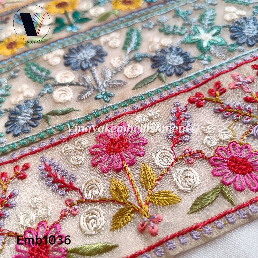 9 Yards 2.5" Organza Multi Color Embroidery Trim Ribbons, Indian Boho ...