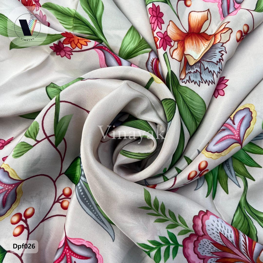 Cream Floral Crepe Fabric: 44" Printed Viscose Sewing Material - Etsy