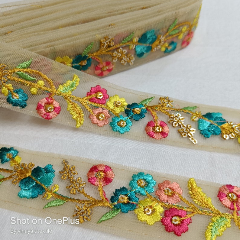 1.25 Multicolor Embroidered Trim by Yard Decorative Sari - Etsy