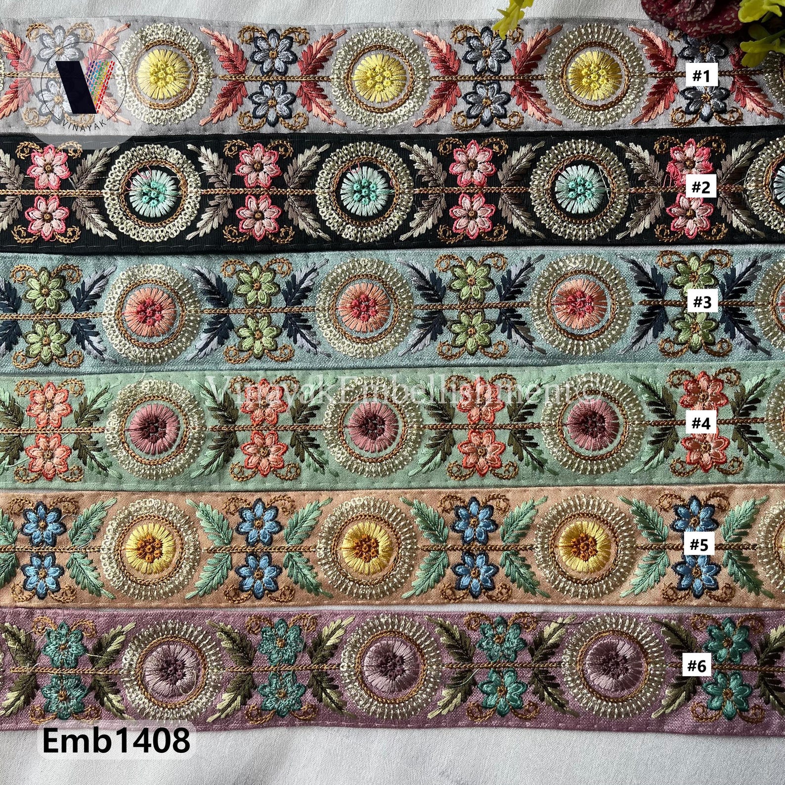4 Cm Multi Floral Embroidered Narrow Fabric Trim Border, Indian Sari ...