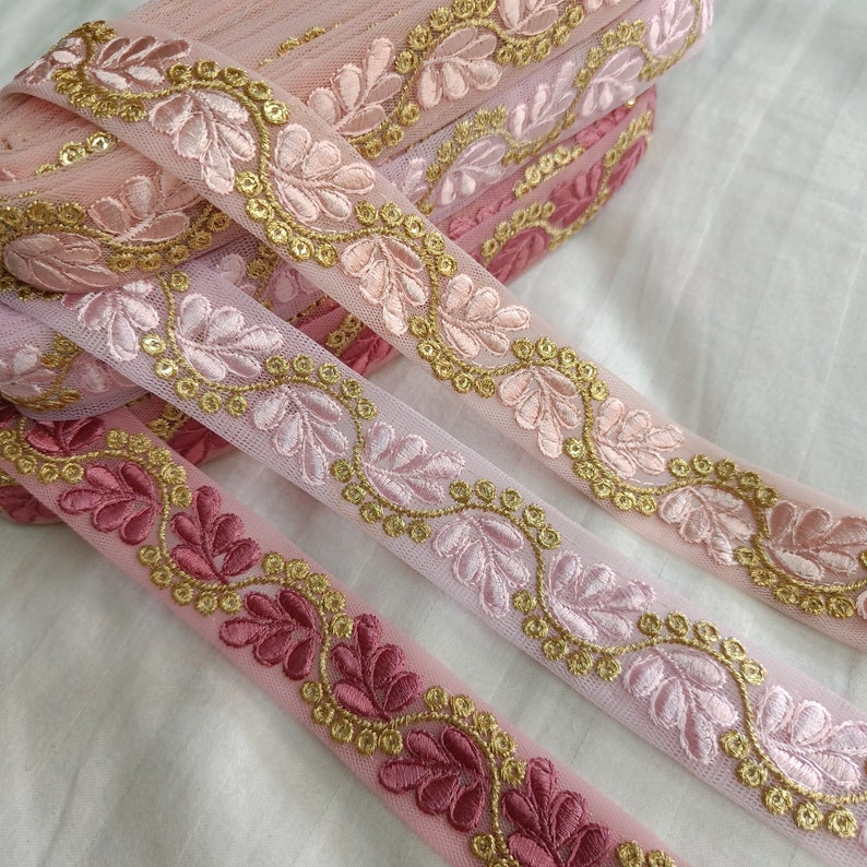 1" Pastel Color Gold Embroidered Trim by Yard Decorative Sari Border ...