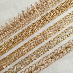 Narrow Gold Braided Embroidered Loop Trim Saree Ribbon Embellishment ...
