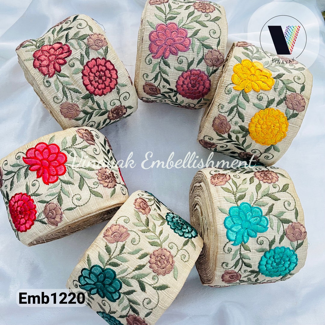 9 Yards 8.5 Cm Beige Bright Pastel Floral Embroidery Ribbon Trims ...