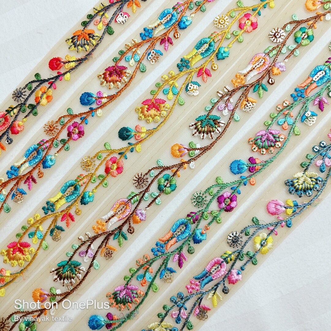 1.25" Floral Indian Embroidery Trims Ribbon Sari Border, Junk Journal ...