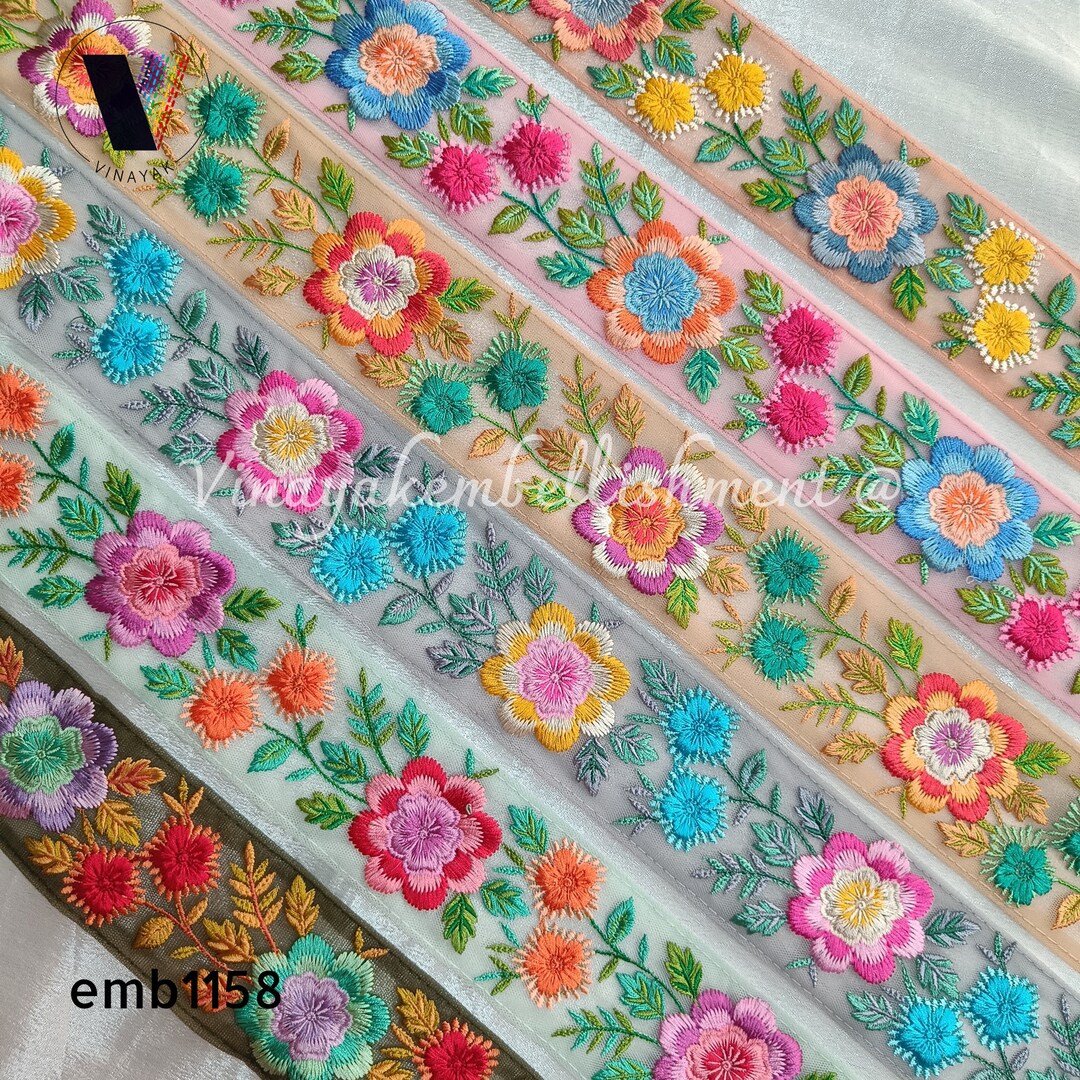 5.5 Cm Floral Multi Color Embroider Trim by Yard Ribbon Sewing Crafting ...