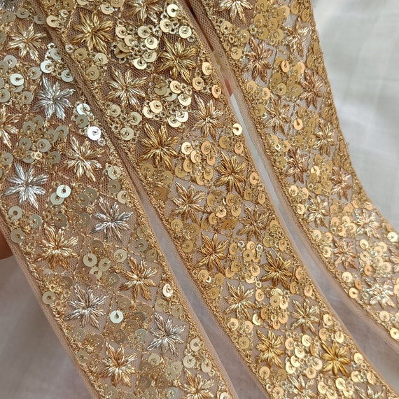 1.75 Gold Silver Metallic Thread Embroidered Ribbon DIY - Etsy