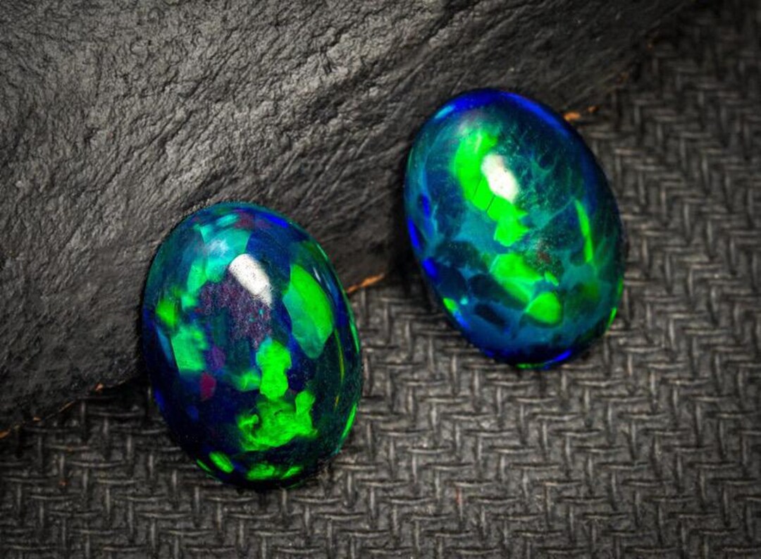 Natural Ethiopian Black Opal Pair: Oval Cabochon Gemstones - Etsy