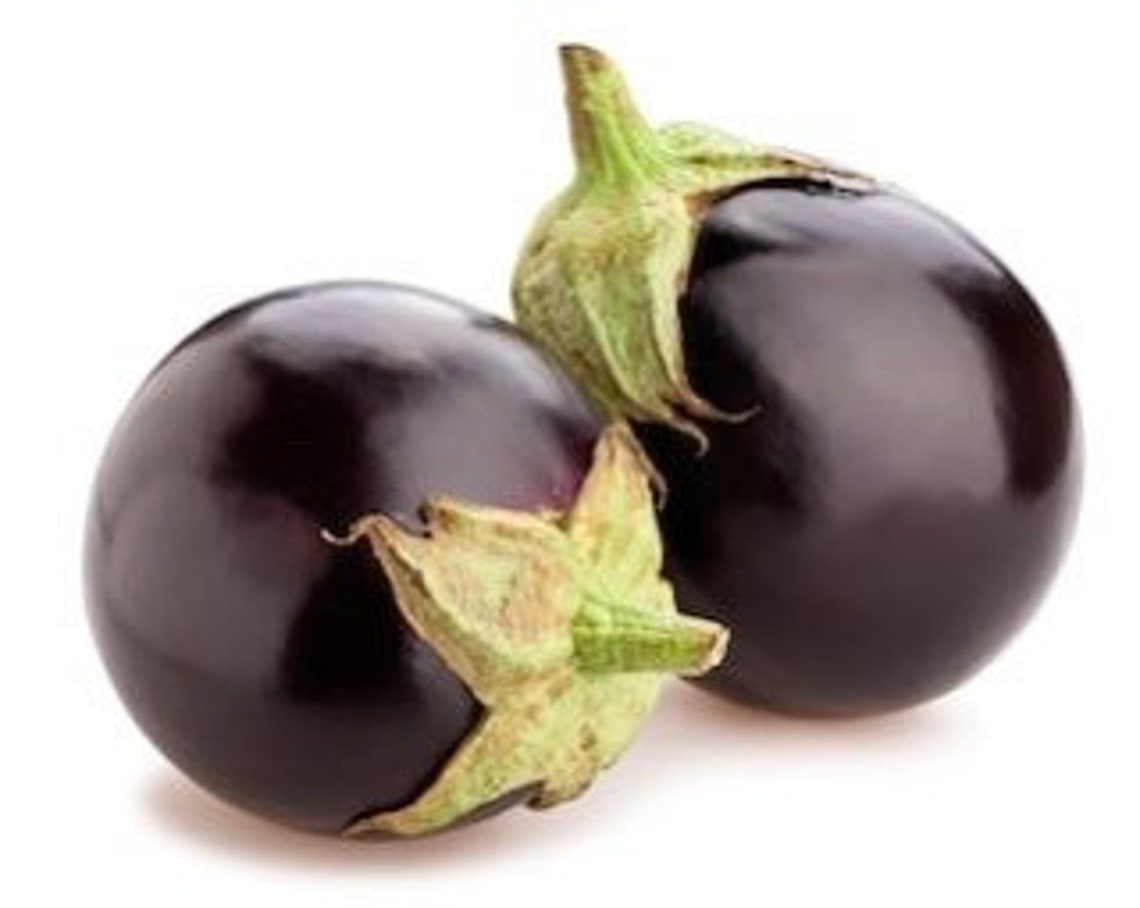 50 Seeds Organic Round Eggplant Purple, Aubergine, Melongene or Brinjal ...
