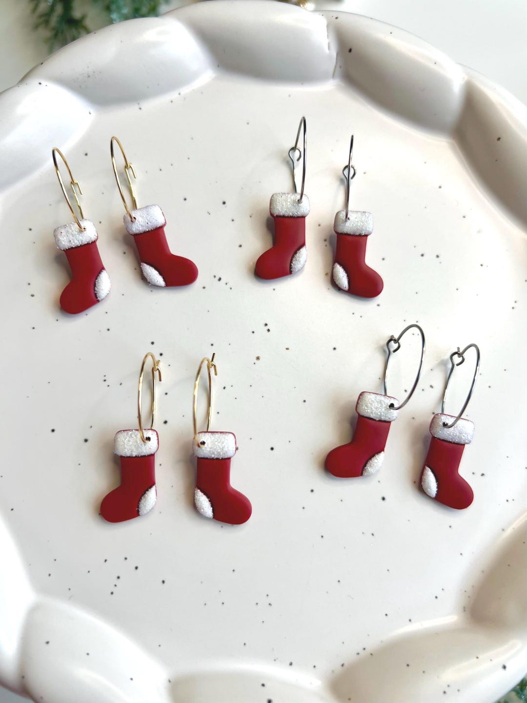 Santa Stocking With Glitter | Handmade Polymer Clay Earrings ...